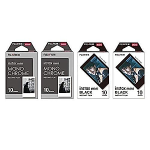 Fujifilm Instax Mini Instant Film 4-PACK BUNDLE SET , Monochrome ( 10 x 2 ) + Black Frame ( 10 x 2 ) 90 8 70 7s 50s 25 300 Camera SP-1 Printer