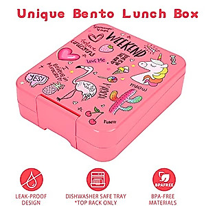 Bento Lunch Box Set for Kids with 10oz Soup Thermo, Leak-Proof Lunch Containers with 4 Compartment, Kids Thermo Hot Food Jar and Insulated Lunch Bag for Kids to School,BPA-Free(Flamingos)