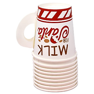 Gift Boutique 24 Disposable Xmas Santa Milk & Cookies Cup & Saucers Set 7 Oz Paper Mug with Handle 7" Scallop Shaped Saucer Plate for Tea Hot Cocoa Chocolate Coffee Mugs Holiday Xmas Dinner Supply