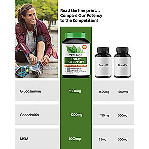 Zenwise Joint Support Supplement - 1500mg Glucosamine, 1200mg Chondroitin, 1000 MG MSM & Hyaluronic Acid for Advanced Relief Mobility Supplement for Pain, Aches, Soreness & Inflammation - 180 Tablets