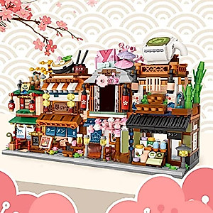 Japanese Street View Ramen Shop Building Kits, 412 PCS Modular House Building Set Mini DIY Building Model Set, Architecture Modular Construction Set Not Compatible with Lego