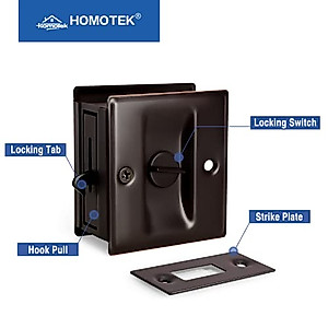 HOMOTEK Privacy Sliding Door Lock with Pull Oil Rubbed Brass- Replace Old Or Damaged Pocket Door Locks Quickly and Easily, 2-3/4”x2-1/2”, for Door Thickness for 1-3/8”