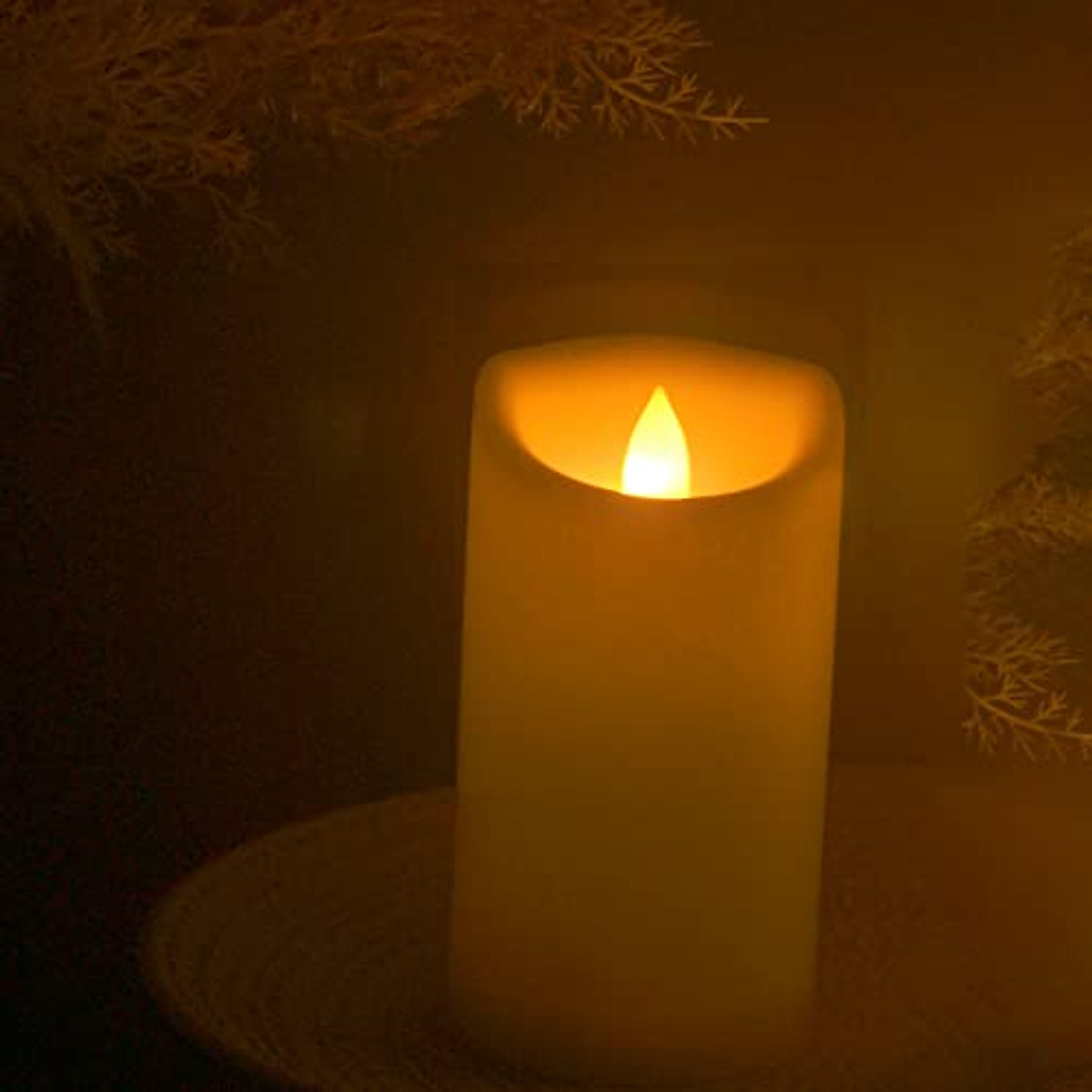 3"x5" Waterproof Battery Operated LED Pillar Candle Outdoor Flameless Flickering Fake Plastic Resin Electric Light with Timer for Birthday Baby Party Wedding Decoration Patio Garden Home Decor