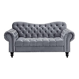 Lexicon Rosalie 72.5" Velvet Loveseat with Nailhead in Dark Gray