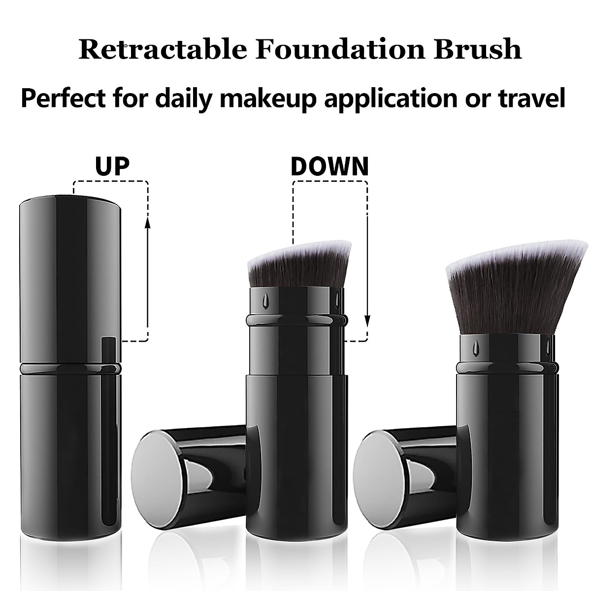 Falliny Retractable Makeup Brush, Travel Angled Kabuki Powder Brush Portable Face Liquid Foundation Sunscreen Brush with Cover for Blending Liquid, Cream or Flawless Powder Cosmetics