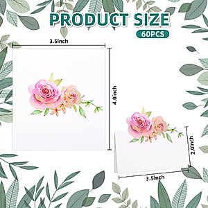 60 Pcs Floral Place Cards for Wedding Small Tent Name Card Table Setting for Banquets Dinner Parties Baby Shower Weddings 3.5 x 2 Inch
