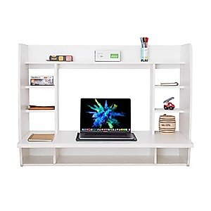 Basicwise Wall Mount Laptop Office Desk with Shelves, White,