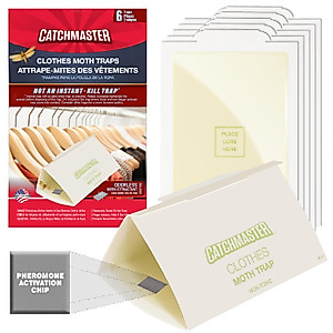 Catchmaster Clothes Moth Traps for House 6PK Wardrobe Closet Storage Glue Traps, Sticky Bug Catcher Indoor with Pheromone, Odorless Adhesive Flying Insect Trap, Protect Clothing, Pet Safe Pest Control