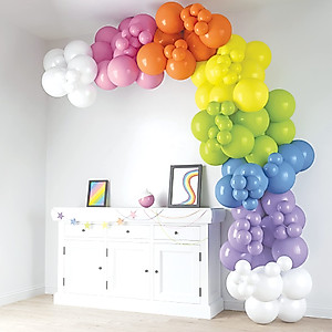 HOUSE OF PARTY Pastel Rainbow Balloons-140 Pcs, Pastel Color Balloons | Pastel Balloon Garland with Pink, Yellow, Orange, Green & White Balloons Perfect for Christmas Decor & Graduation Party