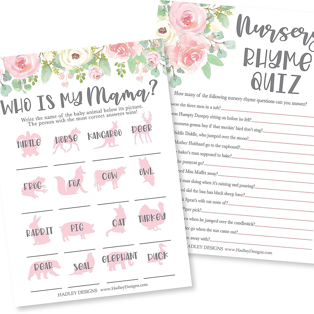 25 Floral Animal Matching, 25 Nursery Rhyme Game, 25 Who Knows Mommy Best, 25 Baby Prediction And Advice Cards - 4 Double Sided Cards, Baby Shower Party Supplies
