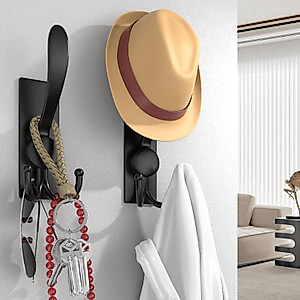 VINHOLD Self-Adhesive Coat Hooks with Tri Hooks, Metal Wall Mounted Towel Hooks for hanging towels, coats, hats, pans, Utility Hooks for bathrooms, bedrooms,kitchens(2 pack，Black)