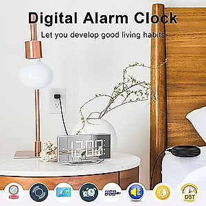 Alarm Clock for Heavy Sleepers Adults, 8.7'' Large Led Digital Mirror Alarm Clock with USB Charger, Vibrating Alarm Clock with Bed Shaker, Battery Backup Snooze Dual Alarm Dimmer, for Teens Adults