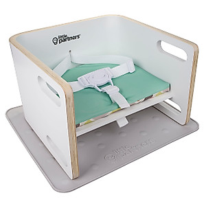 Little Partners® 3-in-1 Wooden Learning Booster Seat for Toddlers - Converts to Step Stool for Kids - Seat Cushion, Silicone Mat, and Booster Chair with Safety Straps - Feeding Chair (White)