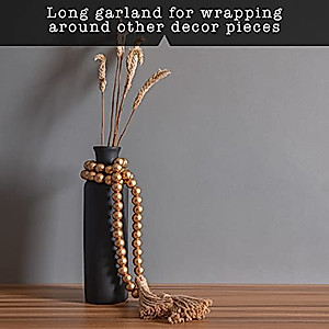 Wooden Bead Garland Decor, Wood Beads Garland Decorative Beads, Wooden Beads Garland, Wood Bead Garland Farmhouse, Wood Bead Garland Tassels, Boho Tassel Garland Beads Decor Beads Wooden Garland Beads