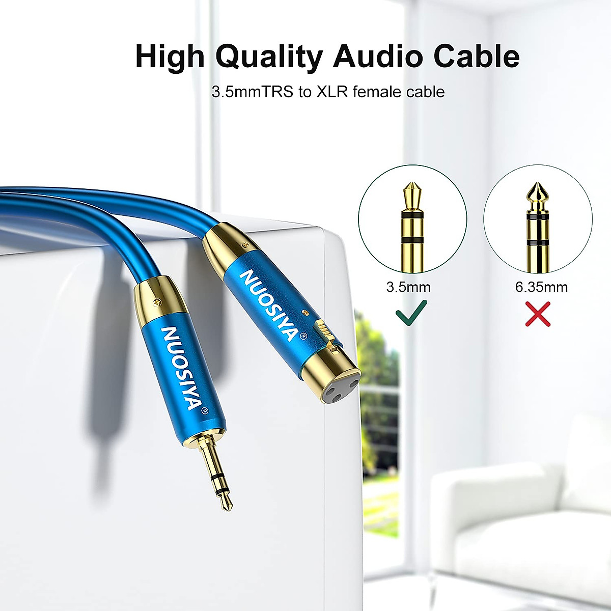 NUOSIYA XLR to 3.5mm Unbalanced Cable Adapter, 10FT 1/8 inch Stereo Microphone Cable Mini Jack Aux to XLR Female Audio Cord, 22AWG Pure Copper Wire Core for Cell Phone, Laptop, Speaker, Mixer