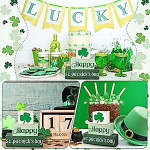 3 Pcs Farmhouse St. Patrick's Day Table Sign Irish St. Patrick's Day Table Wood Decorations Shamrock Clover St. Patricks Day Blocks Lucky Print St. Patrick's Day Tiered Tray Decor for Party Home Desk