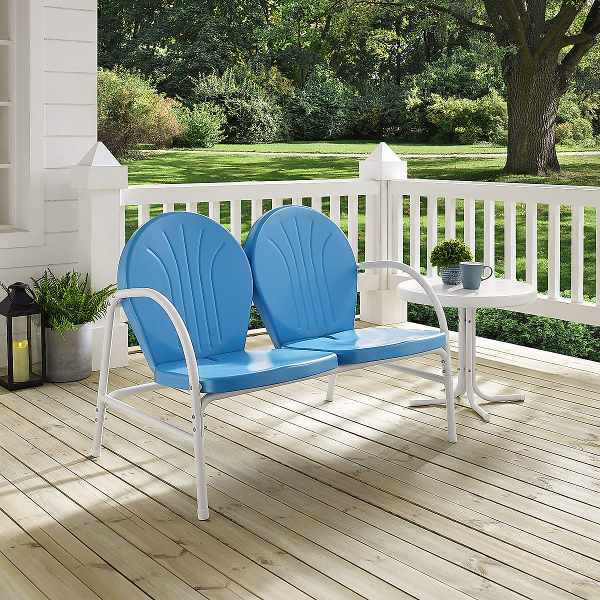 Crosley Furniture Griffith 2-Piece Retro Metal Outdoor Side Table and Loveseat Patio Furniture Set for Porch, Red