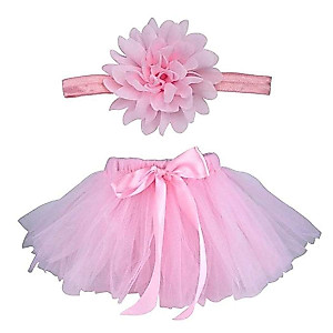 SPOKKI 4 PCS Newborn Photography Props Outfits-BabyTutu Skirt Cute Bow Headdress and Lace Rompers Sets for Infants Girl Boy