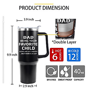 BBsoft My Favorite Child Gave Me This Cup 40 oz Tumbler with Handle Coffee Mug Drinking Cup for Dad Fathers Day Birthday Christmas Gifts from Daughter Son