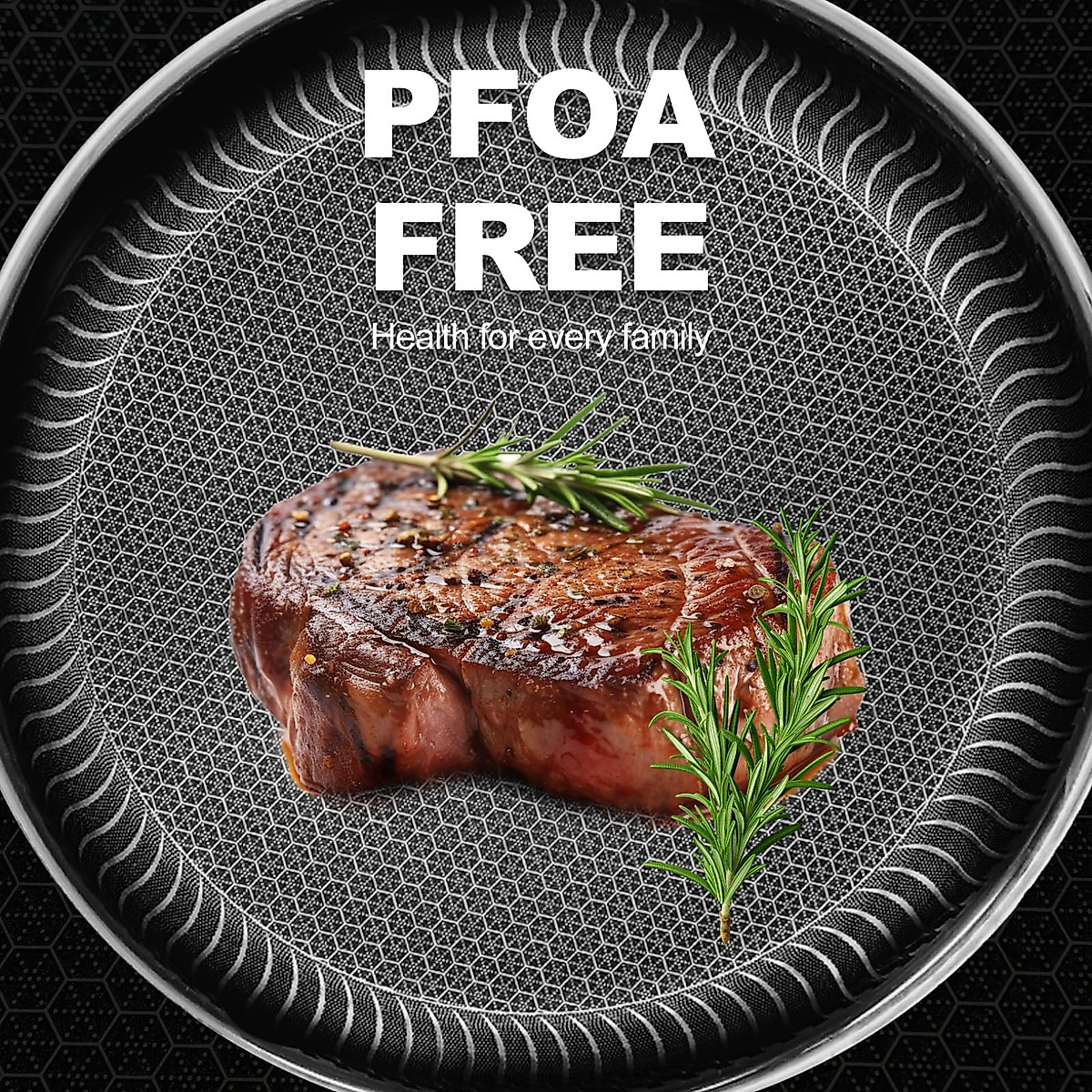 Cooksavor Hybrid Non Stick 12 inch Frying Pan with Lid, Stay-Cool Handle, PFOA-Free Cookware, Woks & Stir-fry Pans Nonstick, Dishwasher and Oven Safe