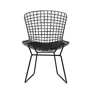 Elle Decor CHRHLYBLKM01 Holly Mid Century Modern Dining Side Chair with Geometric Grid Wire Design, Wide Curved Back, Faux Leather Seat Pad, Black