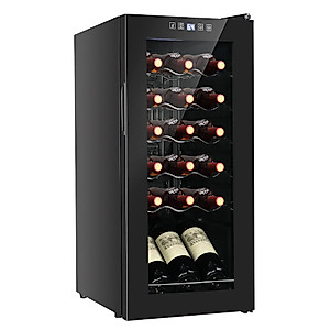 18 Bottle Wine Cooler Refrigerator, Freestanding Compressor Wine Chiller, Beverage Wine Fridge with Digital Temperature Control & Double-layer Glass Door for Red White Wine, Champagne, Beer