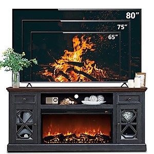 SinCiDo Farmhouse Fireplace TV Stand with 36" Electric Fireplace for 80 Inch TVs, 31" Tall Entertainment Center w/Drawer & Diamond Panel Door, Highboy Media Console for Living Room, 70inch, Dark Grey