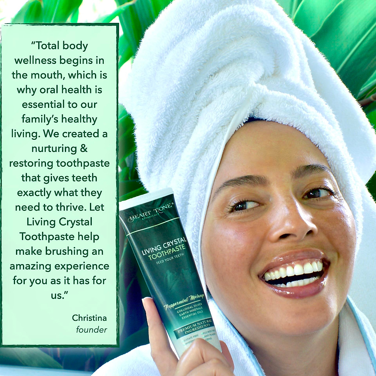 Heart Tone Botanicals Living Crystal Toothpaste | Fluoride Free | Natural & Remineralizing Hydroxyapatite Toothpaste | Sensitive Teeth | Colloidal Silver, Theobromine, Strengthens Enamel | Minty Fresh