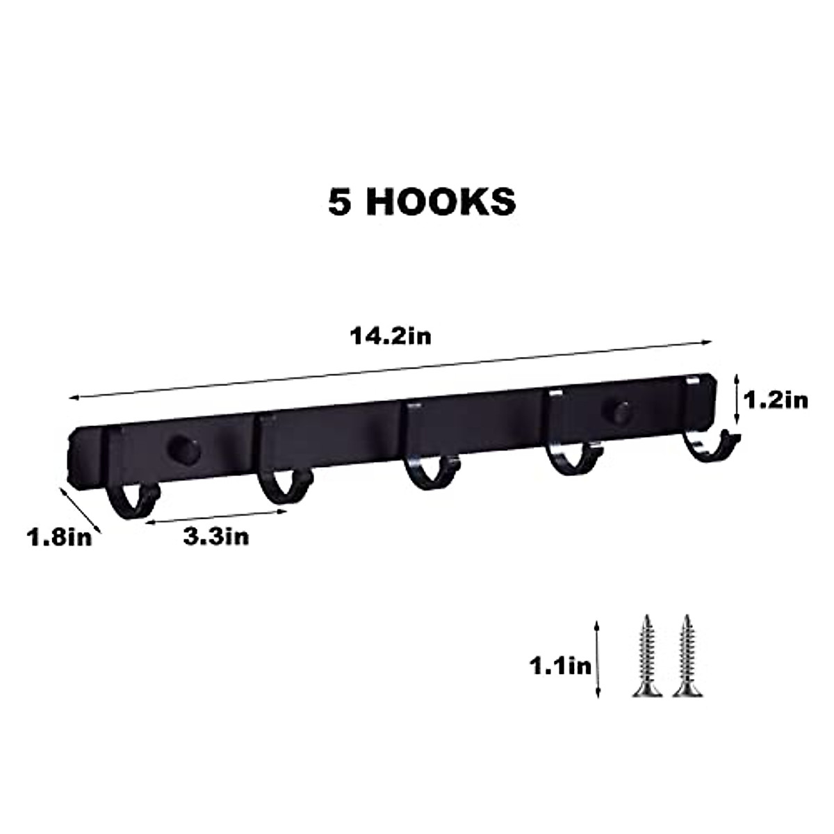 Coat Hooks Wall Mounted 2 Pack 5-Hook Coat Rack Hooks Heavy Duty Wall Hooks Hat Hanger No Drilling Hook Rack Bathroom Entryway Kitchen Door Hanging Jacket Backpack Key Towel Cup Cloth (Aluminum Black)