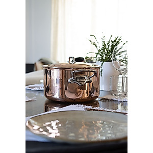 Mauviel M’6S 6-Ply Polished Copper & Stainless Steel Saute Pan With Lid, And Cast Stainless Steel Handle, Suitable For All Types Of Stoves, 3.2-qt, Made in France