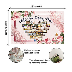 MEFENG Will you marry me Photo Backdrop Banner-Rose and Love shape Sign Photo Banner-Proposal Announcement Engagement Wedding Bridal Shower Party Decor-Indoor Outdoor Photo Backdrop Banner.6*3.6feet