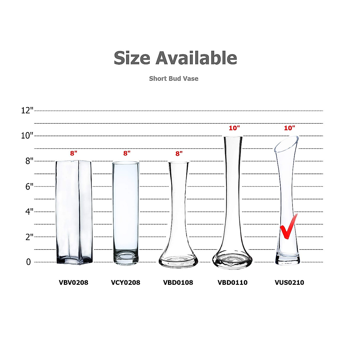 WGV Maria Bud Vase Bulk, Width 2", Height 10", Clear Slant Cut Opening Gathering Concaved Glass Floral Container Centerpiece for Wedding Party Event Home Office Decor, 6 Pieces