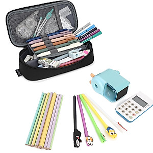 FlowFly Pencil Case for Girls Boys, Large Capacity Pencil Pouch for Kids, Portable Soft Pen Bag for Teens, Black