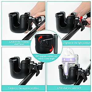 Stroller Cup Holder with Phone Holder, Bike Cup Holder, Cup Holder for Uppababy, Nuna Stroller, 2-in-1 Universal Cup Phone Holder for Stroller, Bike, Wheelchair, Walker, Scooter (Gery)