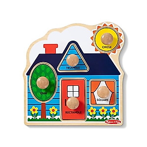 Melissa & Doug First Shapes Jumbo Knob Wooden Puzzle - Wooden Peg Chunky Baby Puzzle, Preschool Learning Shapes Knob Puzzle Board For Toddlers Ages 1+
