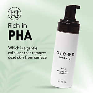 CLEEN BEAUTY PHA Foaming Face Cleanser | Foaming Facial Cleanser with PHA | Exfoliating Face Wash for Women | Gentle Cleanser - Paraben Free | Face Cleanser for Women | 4.5 Fl. Oz