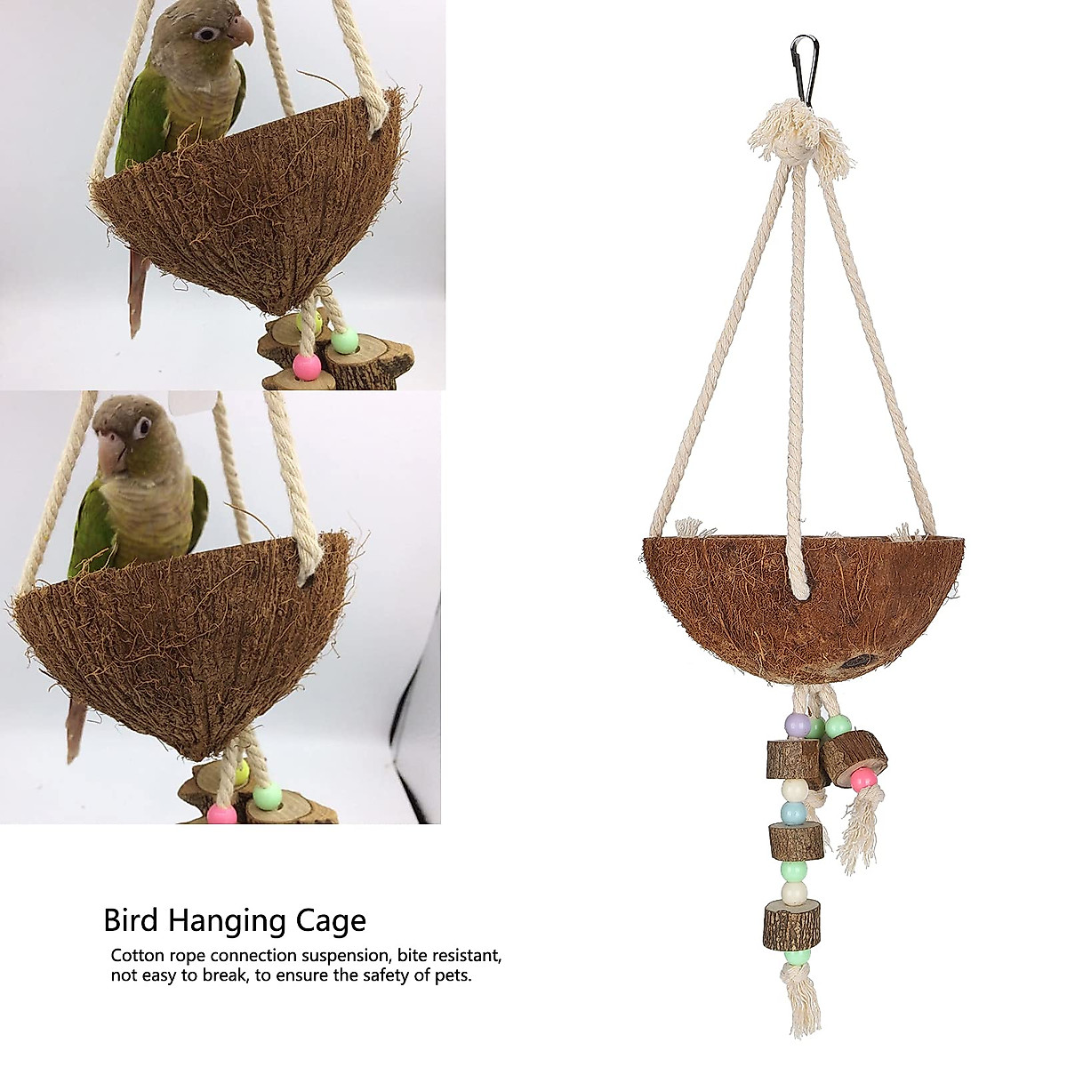 Syuanmuer Parrot Coconut Shell Swing, Hanging Bed Coconut, Bird Nest Shell Swing, Birdhouse Cage Swing Toys for Parrot Parakeet Lovebird Finch Canary.