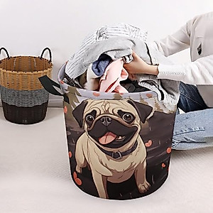 Laundry Hamper Cute Pug Freestanding Laundry Basket Thickened Waterproof Collapsible Clothes Hamper Storage for Clothes Toys Dorm And Family