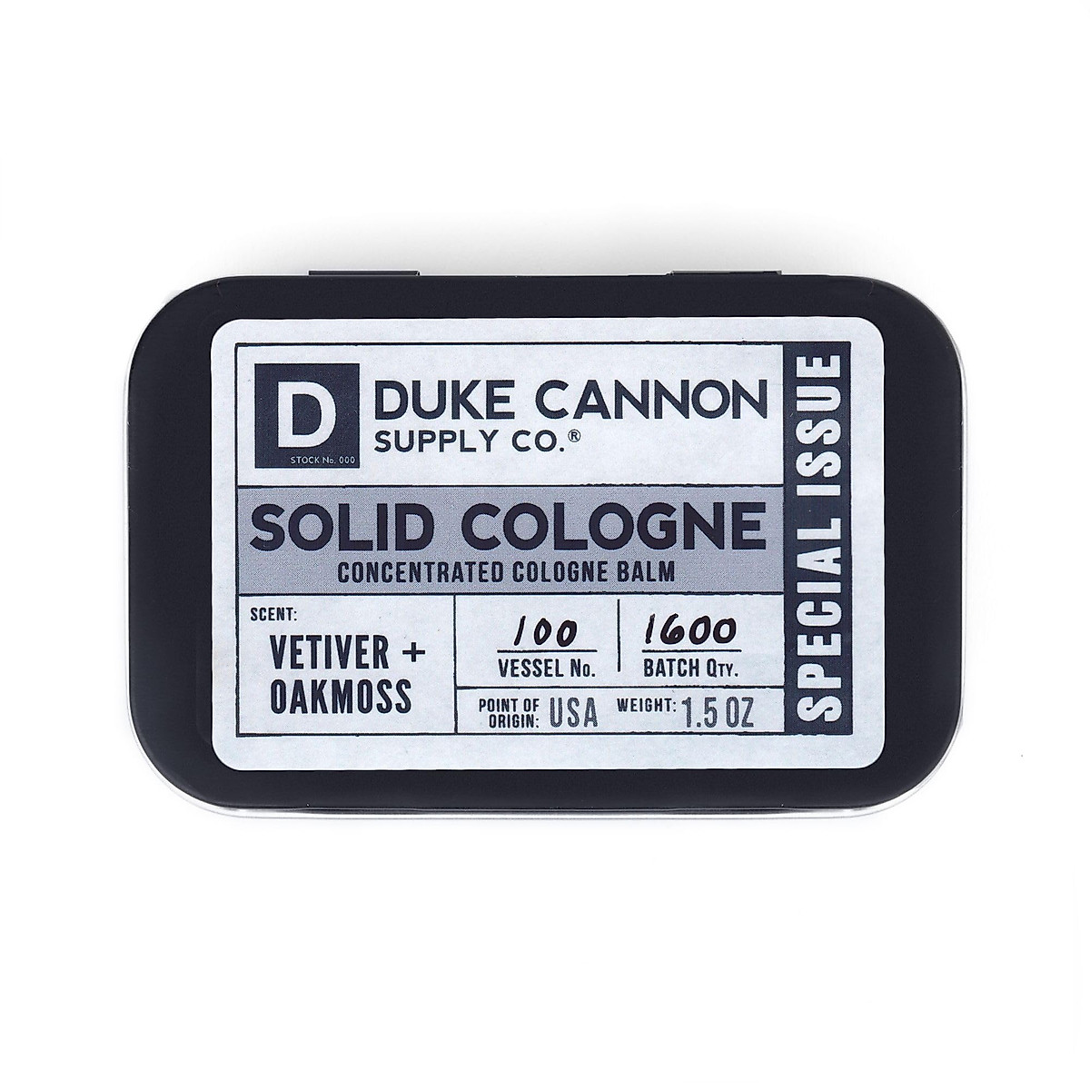 Duke Cannon Supply Co. Solid Cologne for Men Special Issue Vetiver and Oakmoss (Fresh Air, Sandalwood) - Concentrated Balm, Travel-Friendly Tin, 1.5 oz