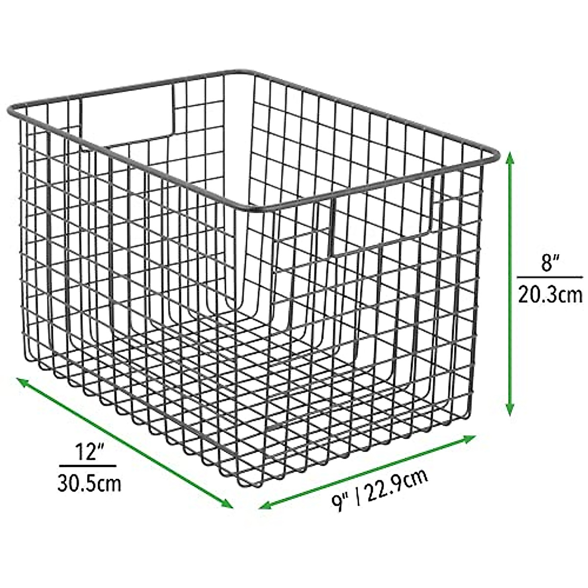 mDesign Metal Wire Food Storage Basket Organizer with Handles for Organizing Kitchen Cabinets, Pantry Shelf, Bathroom, Laundry Room, Closets, Garage - Concerto Collection - 8 Pack - Graphite Gray