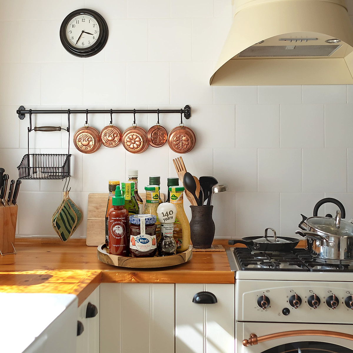 Oyydecor Acacia Wood Lazy Susan Organizer, 10 Inch Lazy Susan Turntable for Cabinet, Countertop, Pantry Organization and Storage, Kitchen Spice Rack (2 Pack)