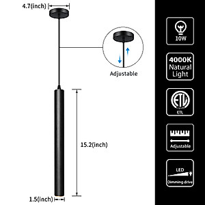 OKELI Modern Pendant Lights, Black Pendant Light Fixture, LED Minimalist Strip Pendant Lighting for Kitchen Island Bar,15inch,4000K,10W, ETL,3 Pack