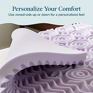 LUCID 3 Inch 5 Lavender Memory Foam Plush-Calming Targeted Convoluted Comfort Zones Mattress Topper, King