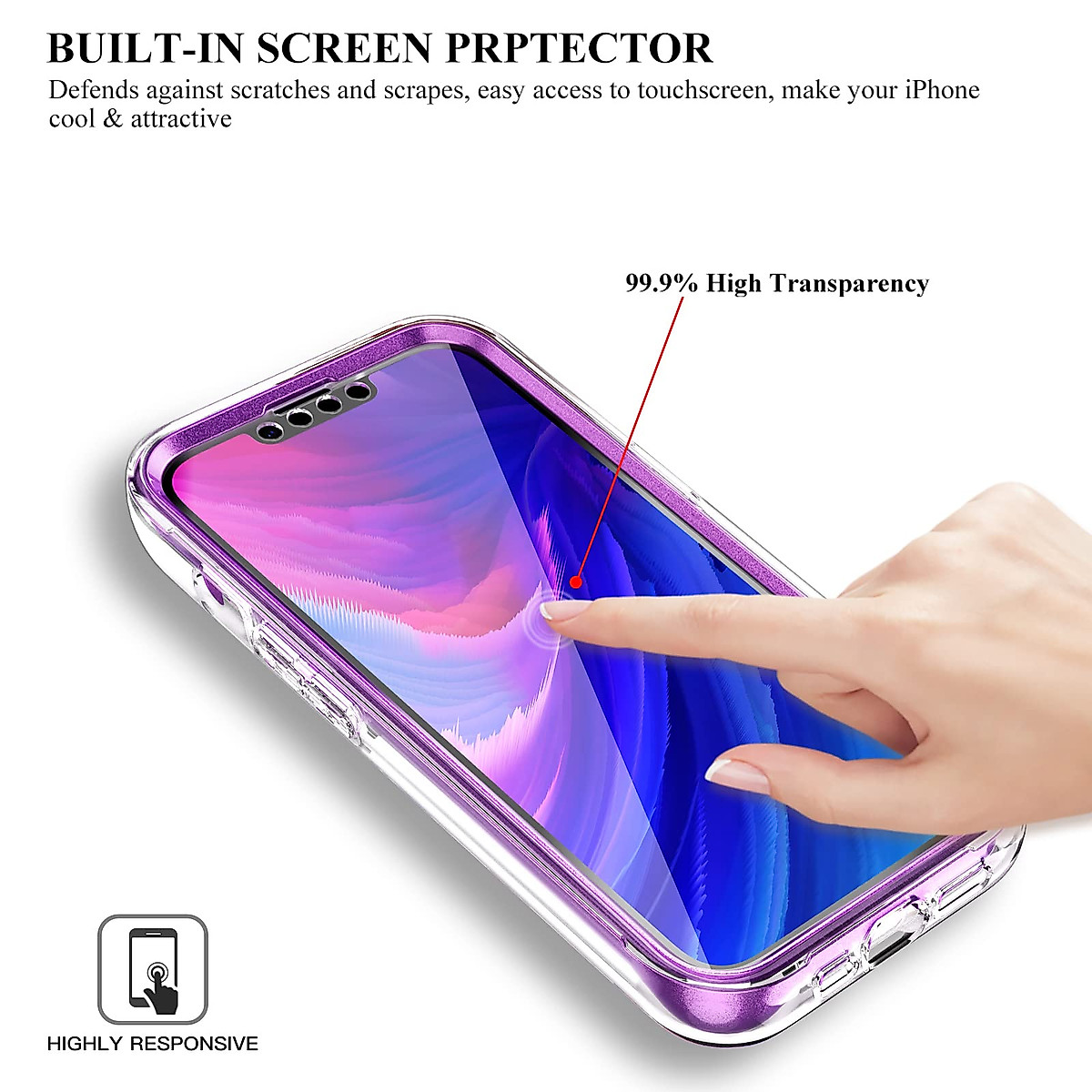 Troniker Stylish Bumper Case Designed for iPhone 13 Pro Max, Purple Marble iPhone 13 Pro Max Case for Women Girls Boys Full-Body Protective Case Cover with Built-in Screen Protector