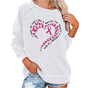 My Orders Womens Breast Cancer Distressed Sweatshirt Pink Ribbon Graphic Vintage Crewneck Sweatshirt Fight Cancer Long Sleeve Tops