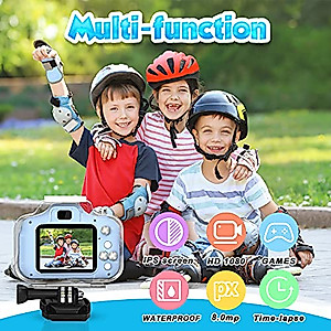 Dylanto Upgrade Kids Waterproof Camera Christmas Birthday Gifts for Girls Age 3-12 Children Digital Camera Underwater, HD Video Toddler Camera Toy for 5 6 7 8 9 10 Year Old Boys (Blue)