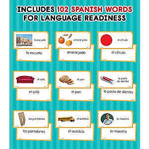 Carson Dellosa 104 Spanish Flash Cards for Kids, Spanish Vocabulary Flash Cards for Beginners, Picture Flash Cards for Toddlers, Learning Spanish Game for Beginners