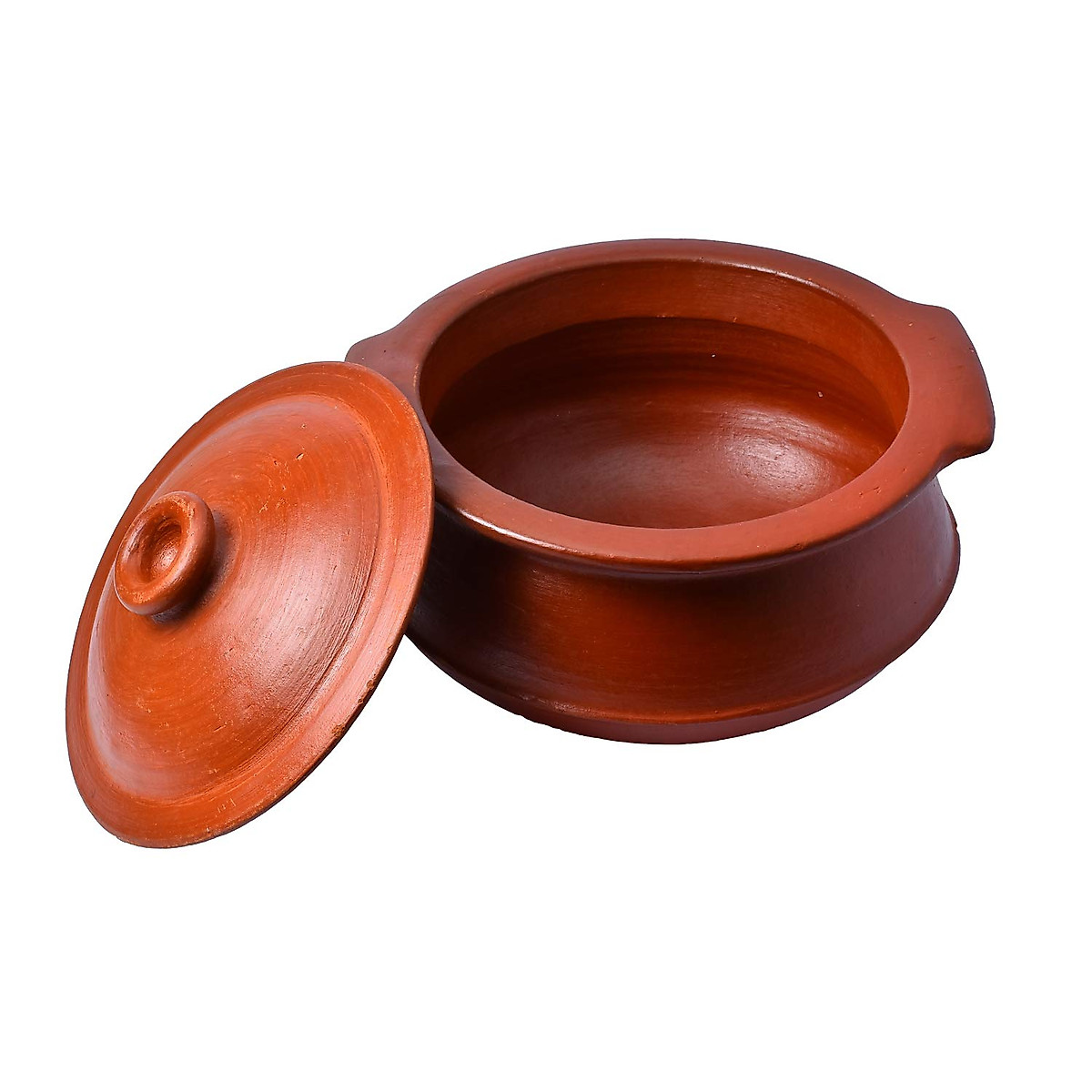 Indian best traditional cookware earthenware| Handmade Pottery Clay Pots/ Earthen Cookware for Cooking and Serving- Handi Small Size-Organic-Pre-Seasoned-Natural Red- 2 Liter with Lid