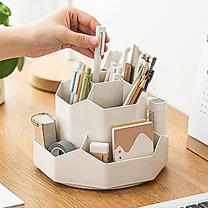 kaileyouxiangongsi Rotating Art Supply Storage Organizer,Pencil Holder with 9 Compartment, Pen Storage Organizer, for Kids Art Desk, Homeschool Supplies, Home Office Desktop Organizer(White)