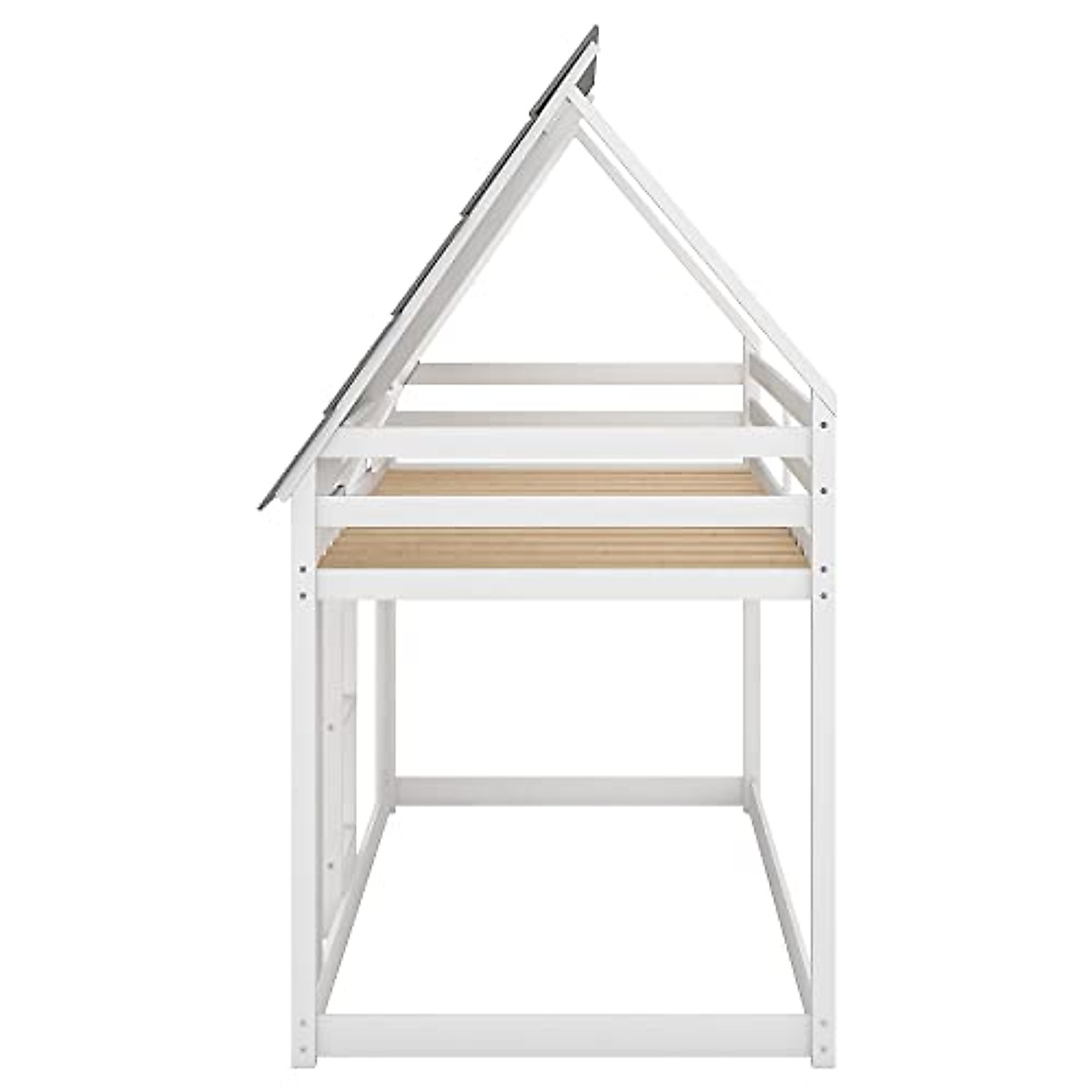 Harper & Bright Designs House Bunk Bed for Kids, Low Bunk Bed Twin Over Twin, Wood Toddler Bunk Beds Frame with Roof and Ladder for Girls Boys, White